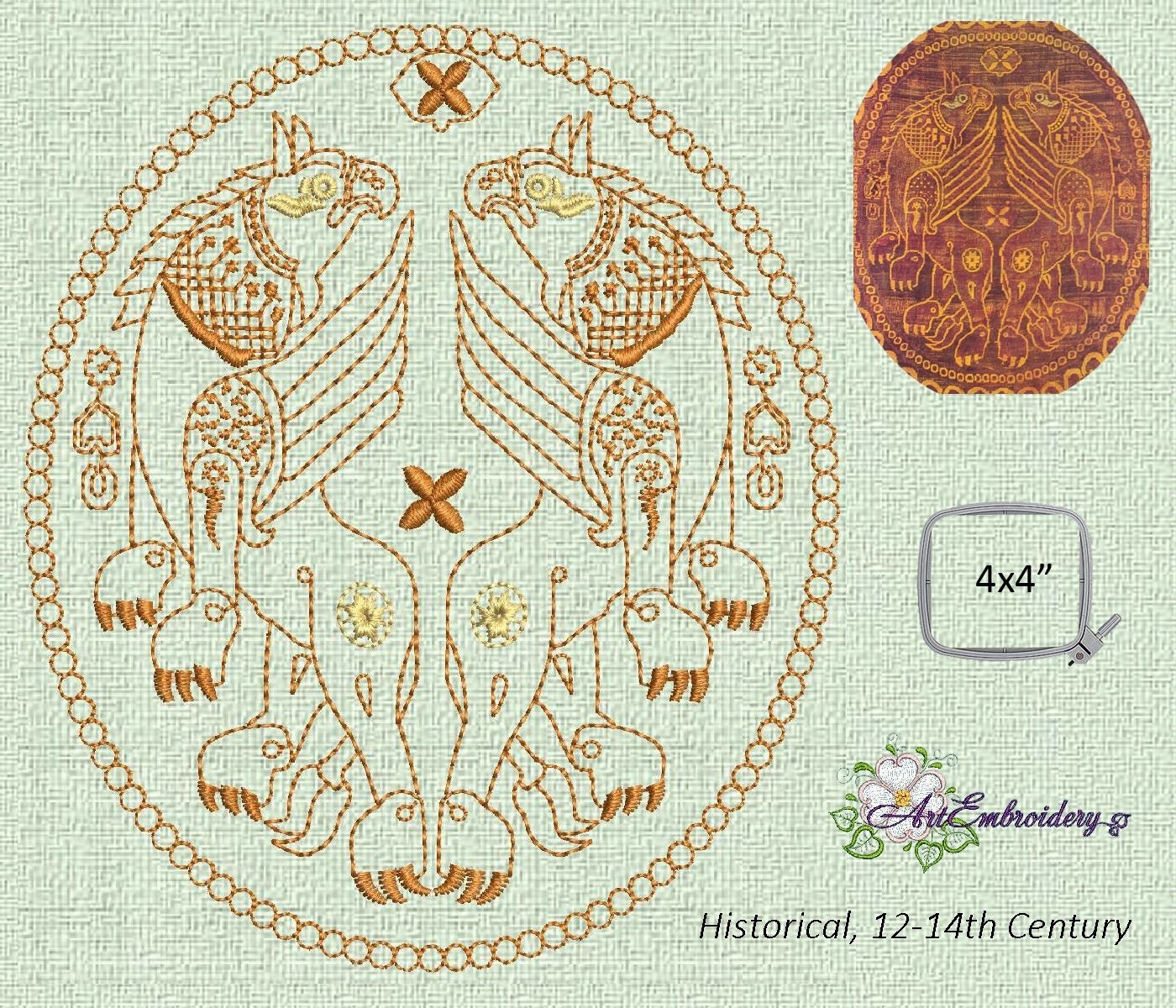 Griffin Embroidery Design: 12-14 Century Historical Backstitch (4x4 ...