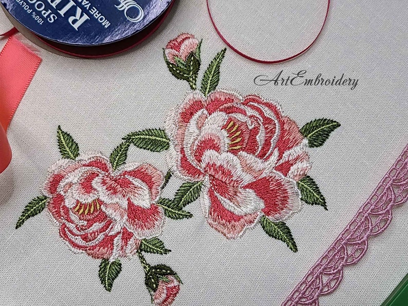 Pink Peonies Machine Embroidery Flowers Designs Set in 3 - Etsy