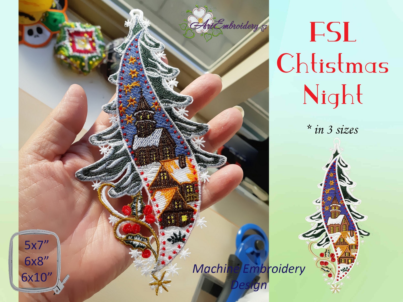 FSL Christmas Night Machine Embroidery Free Standing Lace Design in 3 ...