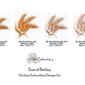 Ears of Barley Machine Embroidery Designs: Redwork & Filled (6x8", 8x8 ...