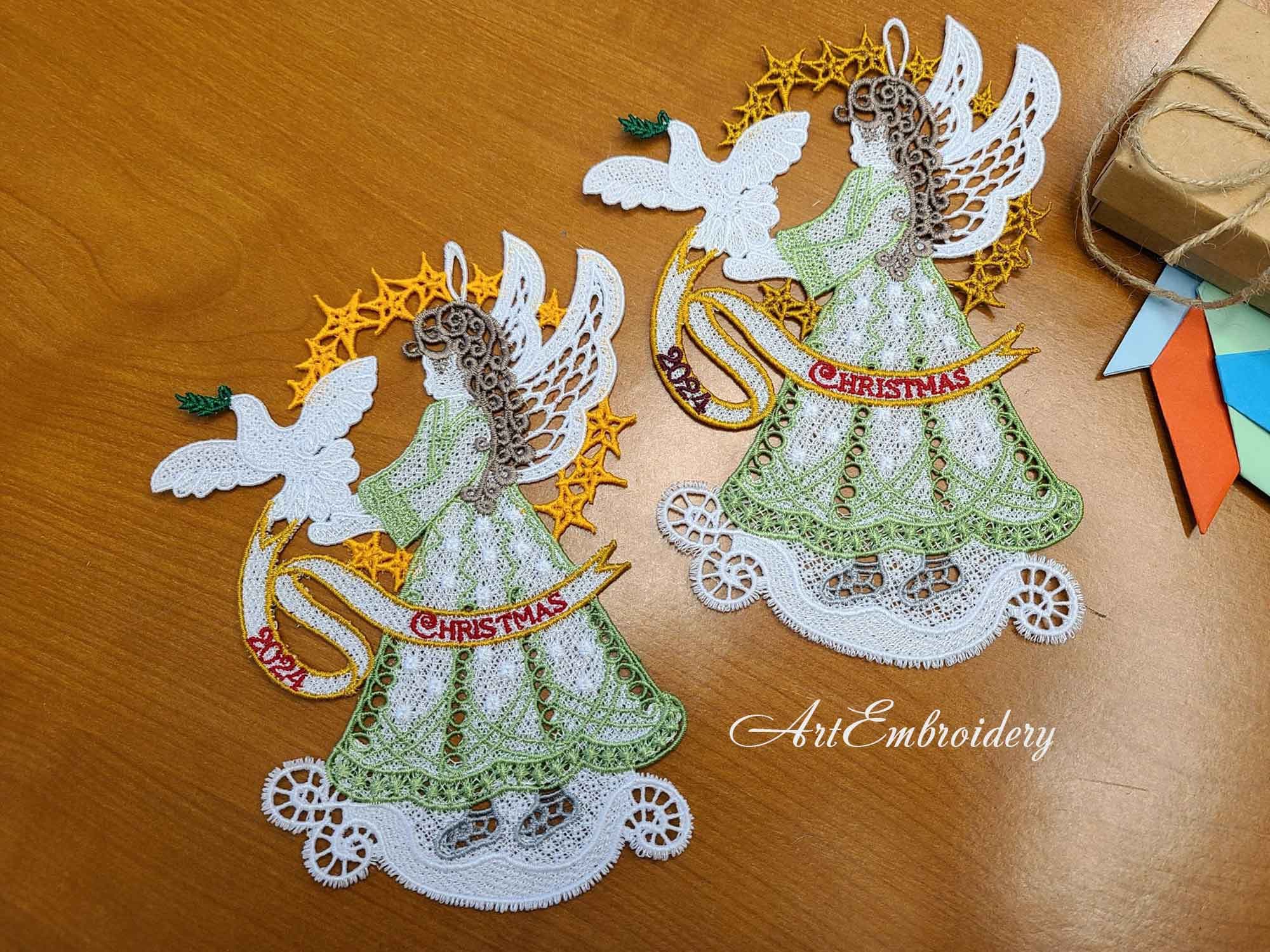 FSL Christmas Angel Machine Embroidery Design: 2024 Lace Ornament (5x7 ...