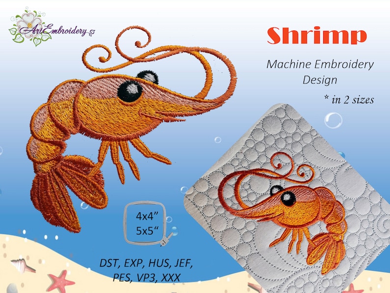 Shrimp Machine Embroidery Design in 2 Sizes | Etsy