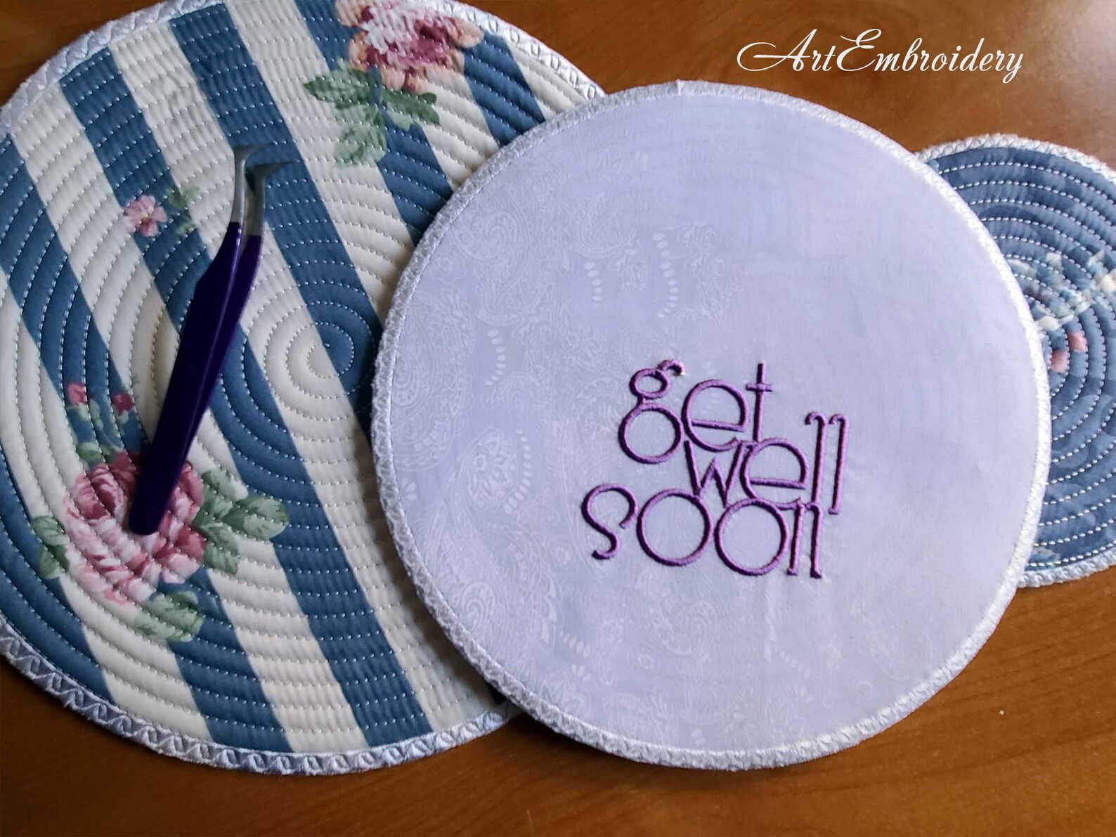 Get Well Soon Mug Rug: Machine Embroidery Design (6x6, 8x8) (digital ...