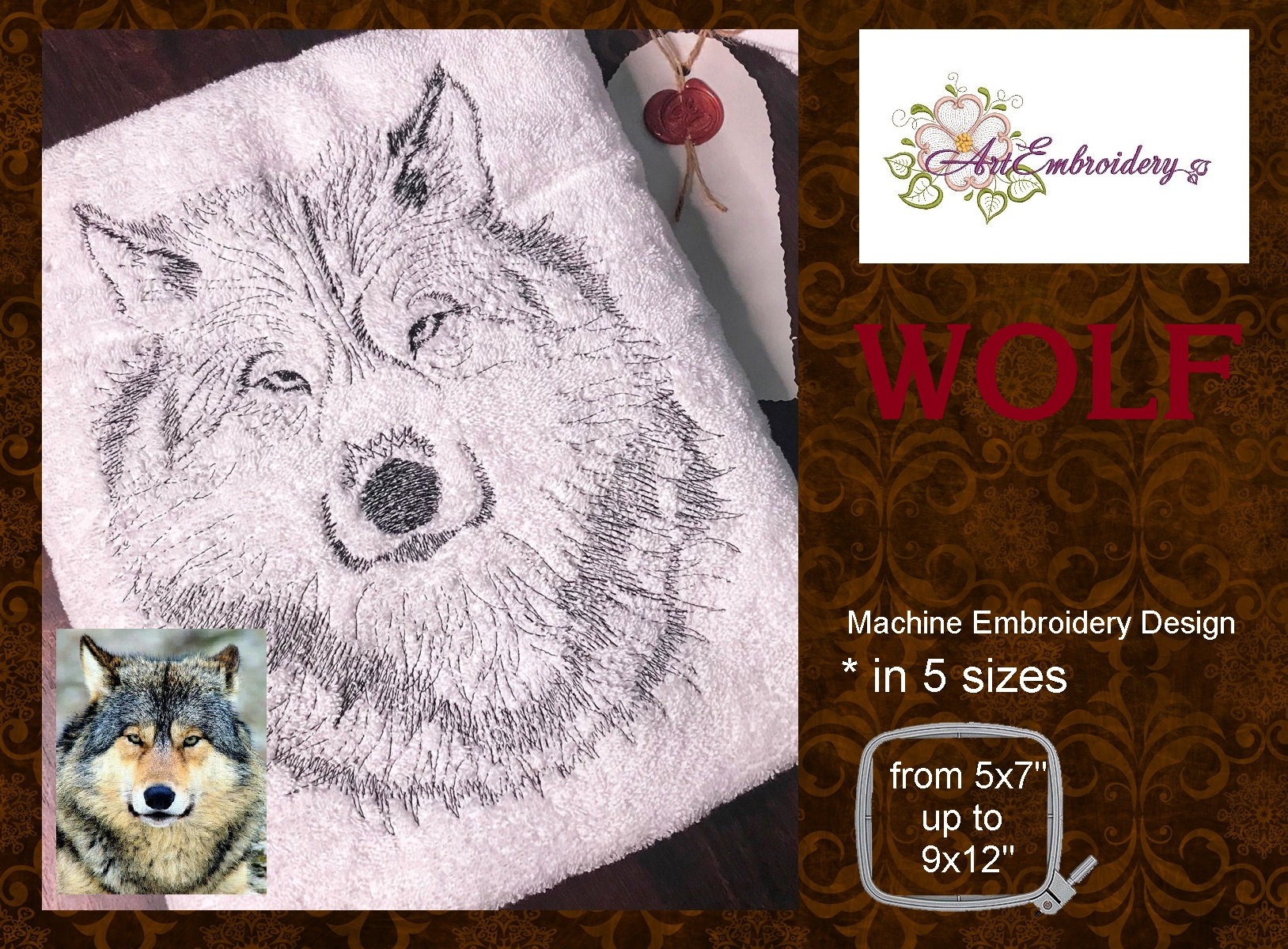 Wolf Machine Embroidery Design in Five Sizes up to 9x12Э | Etsy