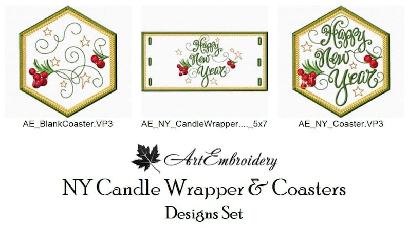 New Year Candle Wrapper and Coasters Embroidery Designs Set - Etsy