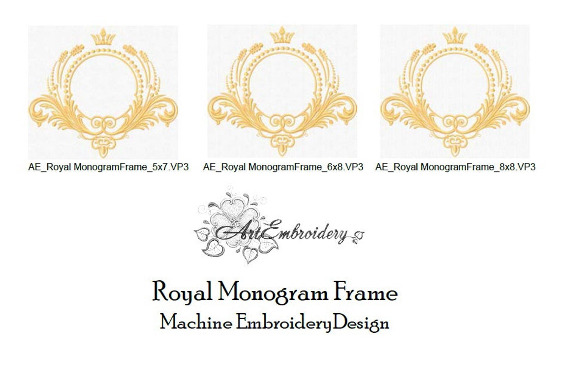 Royal Monogram Frame: Machine Embroidery Design ( 5x7, 6x8, 8x8 Hoop ...
