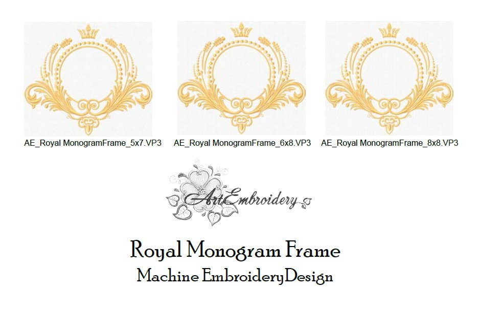 Royal Monogram Frame Machine Embroidery Design in Three | Etsy