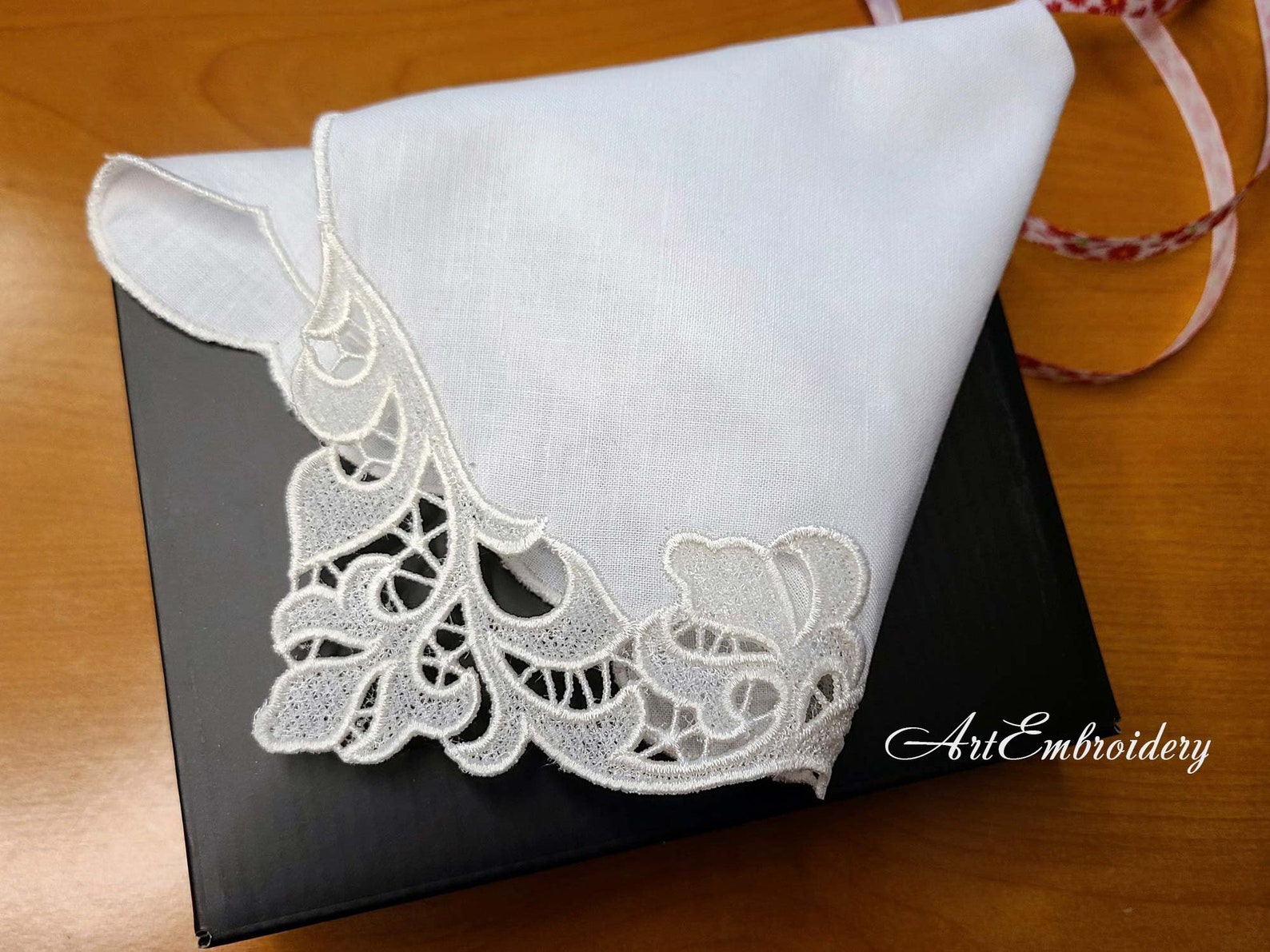 Handkerchief With Lace Corner Machine Embroidery Design in 2 - Etsy