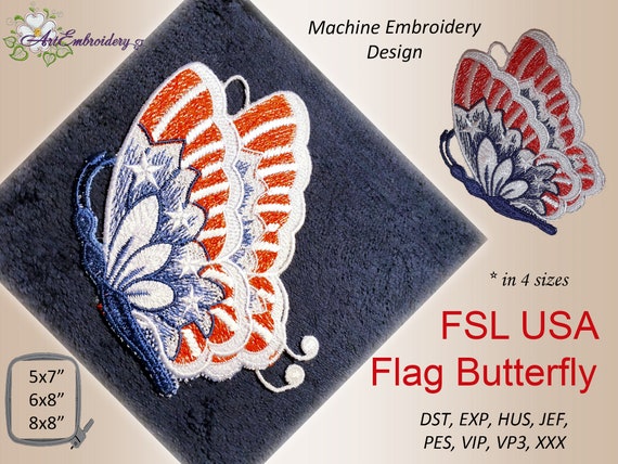 FSL USA Flag Butterfly Machine Embroidery ITH Design 4 - Etsy