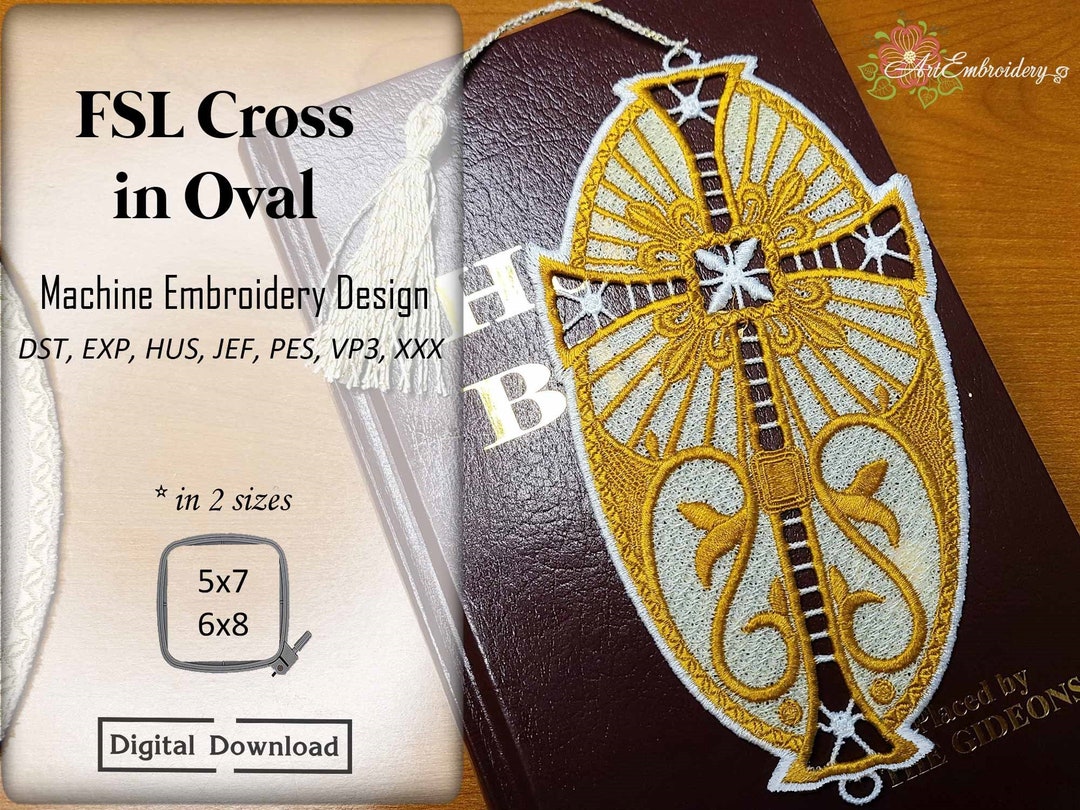 FSL Cross in Oval Embroidery Design: Christian Fleur-de-lis (5x7, 6x8 ...