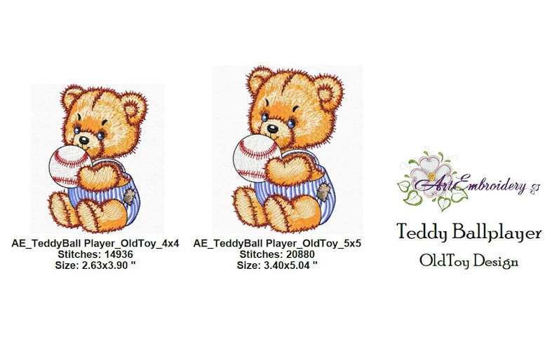 Teddy Bear Baseball Player Machine Embroidery Design (4x4 and 5x5 ...