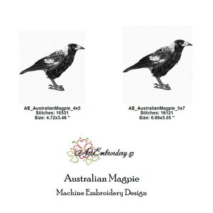 Australian Magpie Machine Embroidery Design: Realistic Bird (4x5" & 5x7 ...