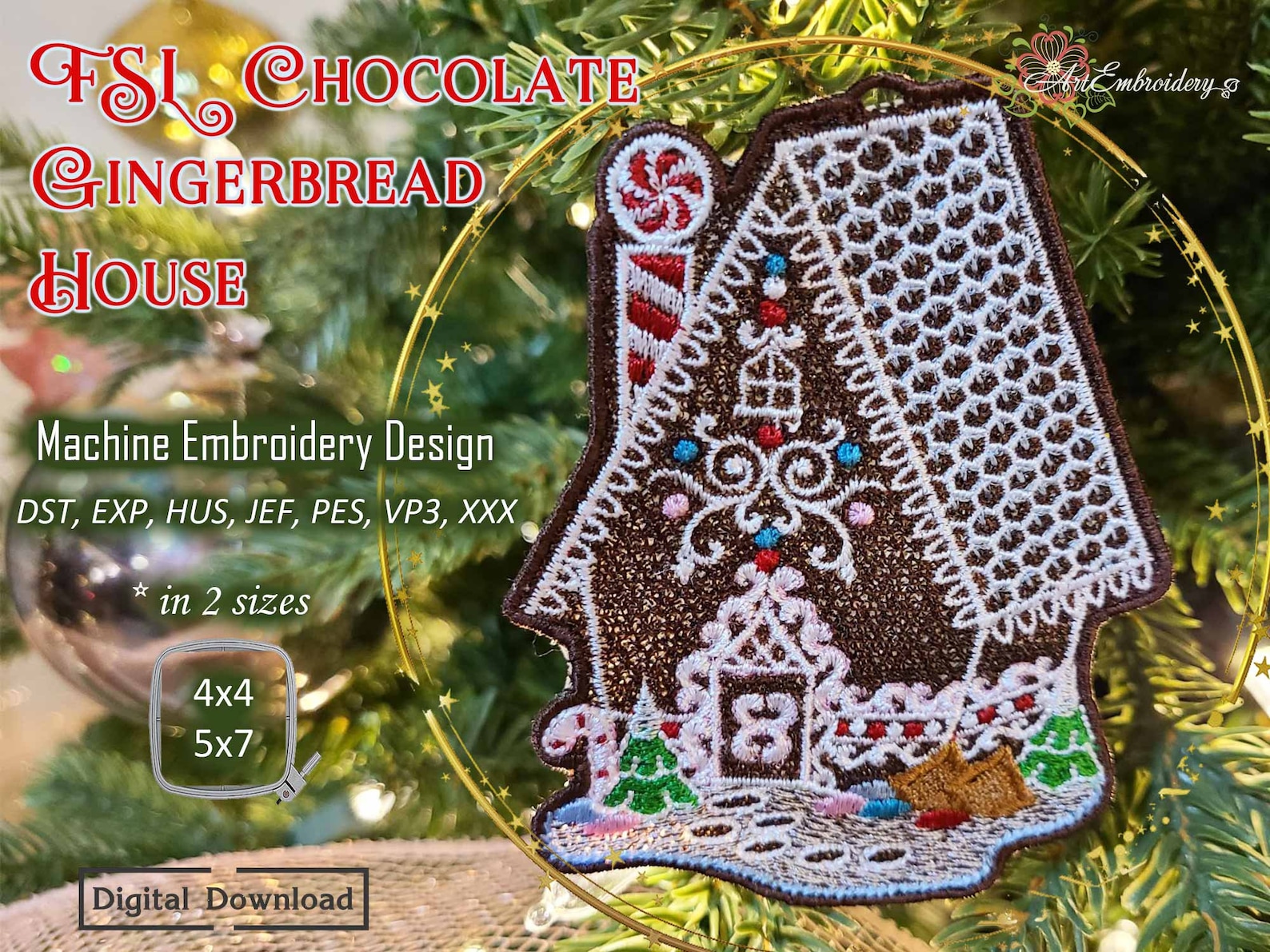 FSL Chocolate Gingerbread House: Machine Embroidery Lace Design (4x4 ...