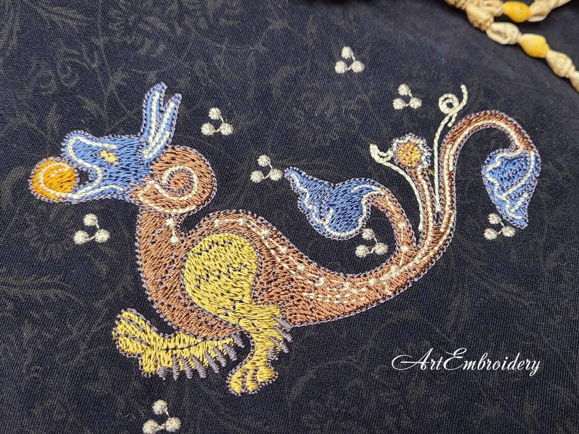 Mythic Hebrew Dragon Machine Embroidery Beast Design in 2 - Etsy Australia