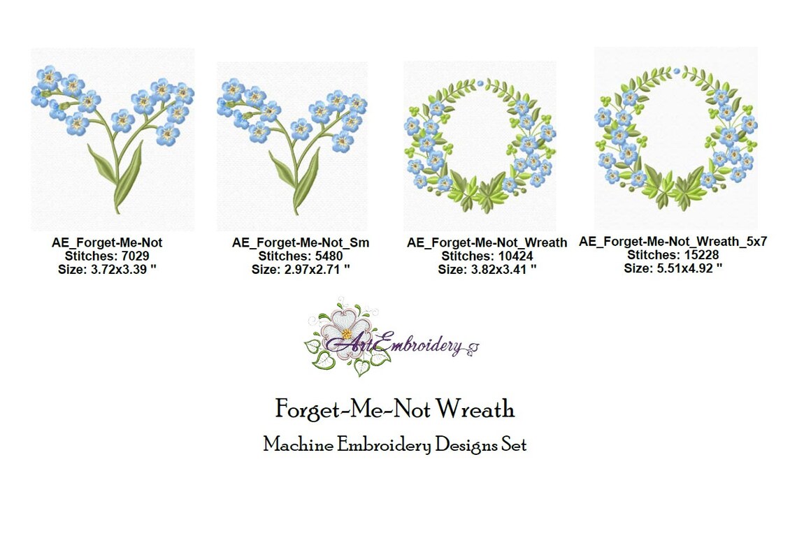 Forget-me-not Wreath Machine Embroidery Designs Set in Two Sizes for ...