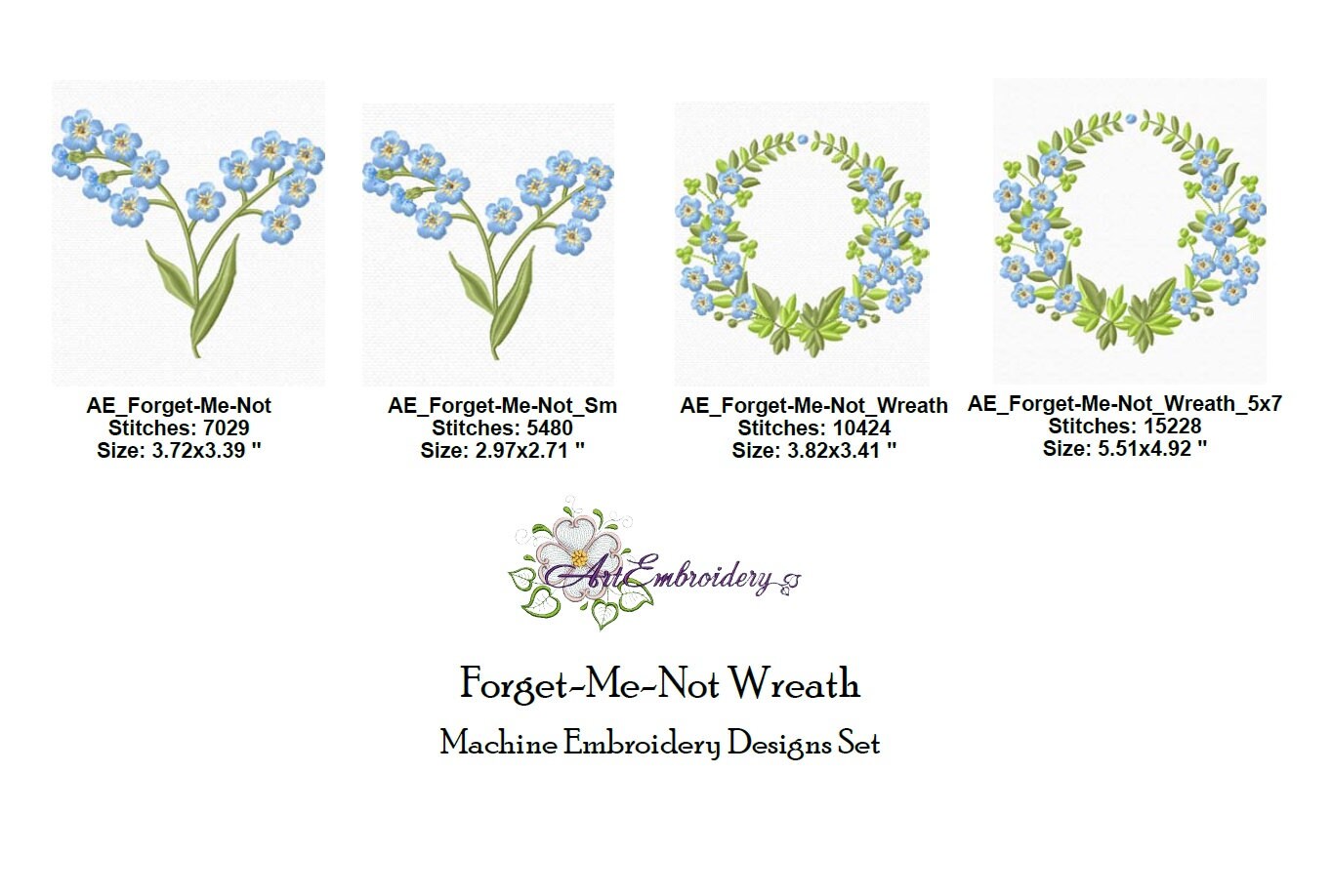 Forget-me-not Wreath Machine Embroidery Designs Set in Two Sizes for ...