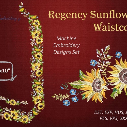 Regency Sunflower Waistcoat Machine Embroidery Designs Set - Etsy