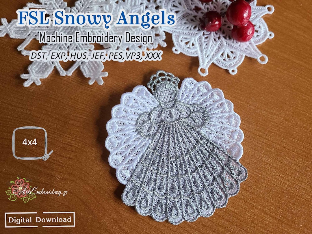 FSL Snowy Angels – Machine Embroidery ITH Lace Project Design for Hoop ...