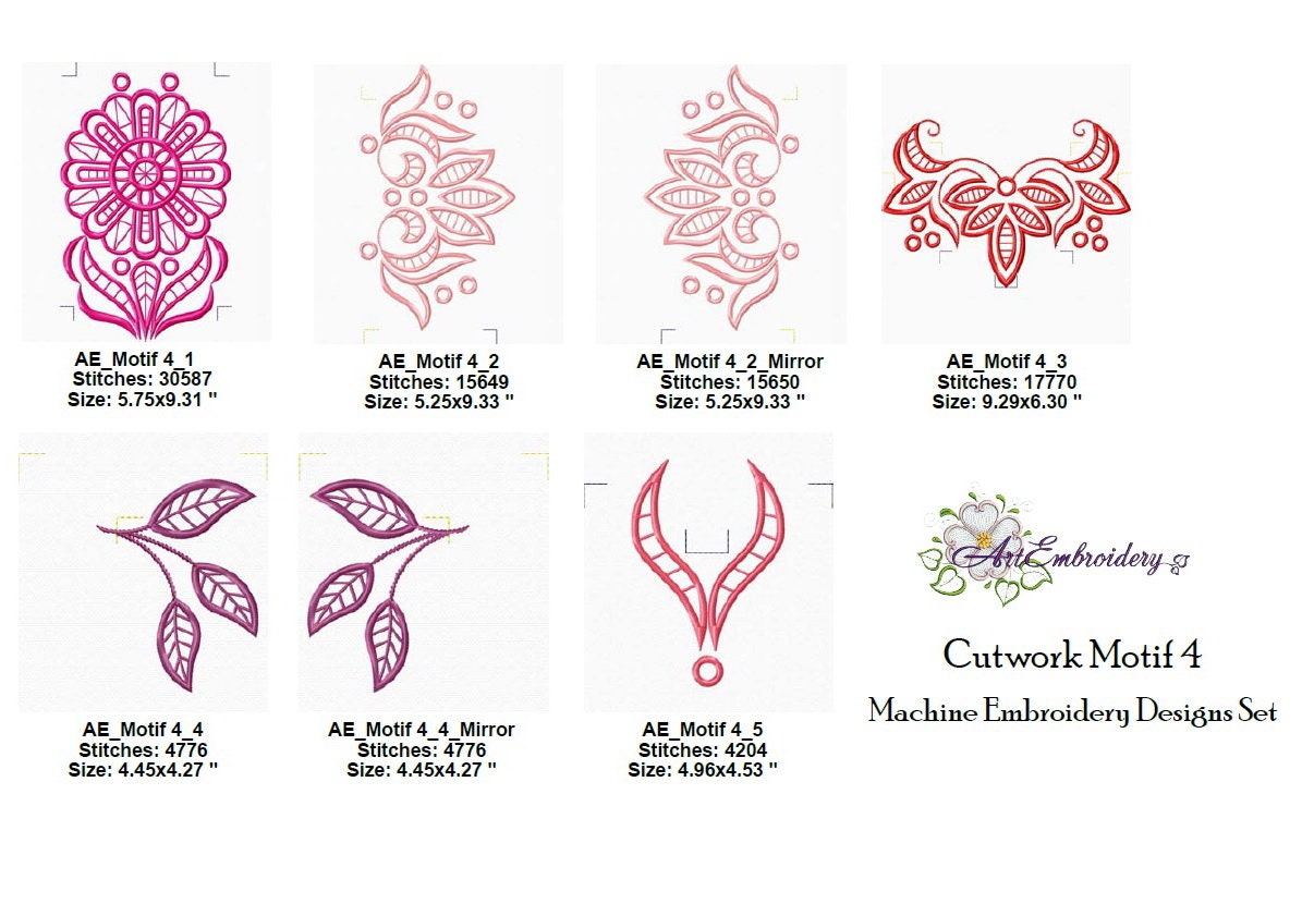 Cutwork Motif 4 Cutwork Machine Embroidery Designs Set for - Etsy