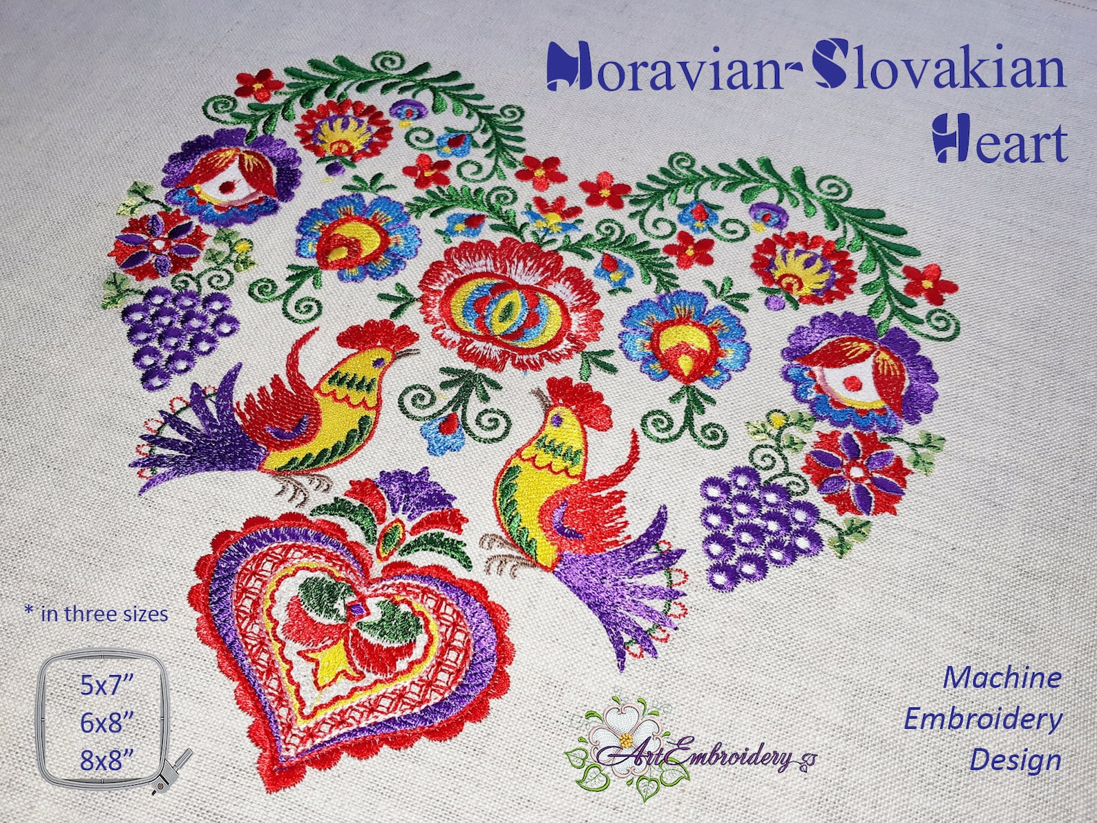 Moravian-slovakian Heart Machine Embroidery Design in Three - Etsy