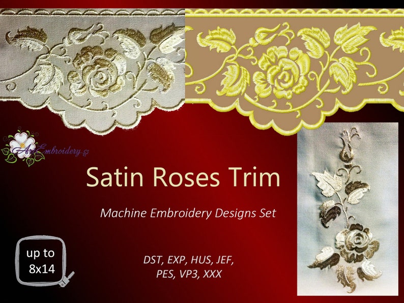 Satin Roses Trim and Roses Motifs Machine Embroidery Designs - Etsy
