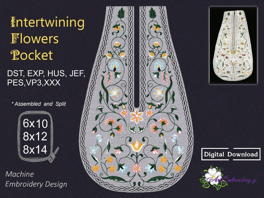 Intertwining Flowers Pocket: 18th Century Embroidery Design (digital ...