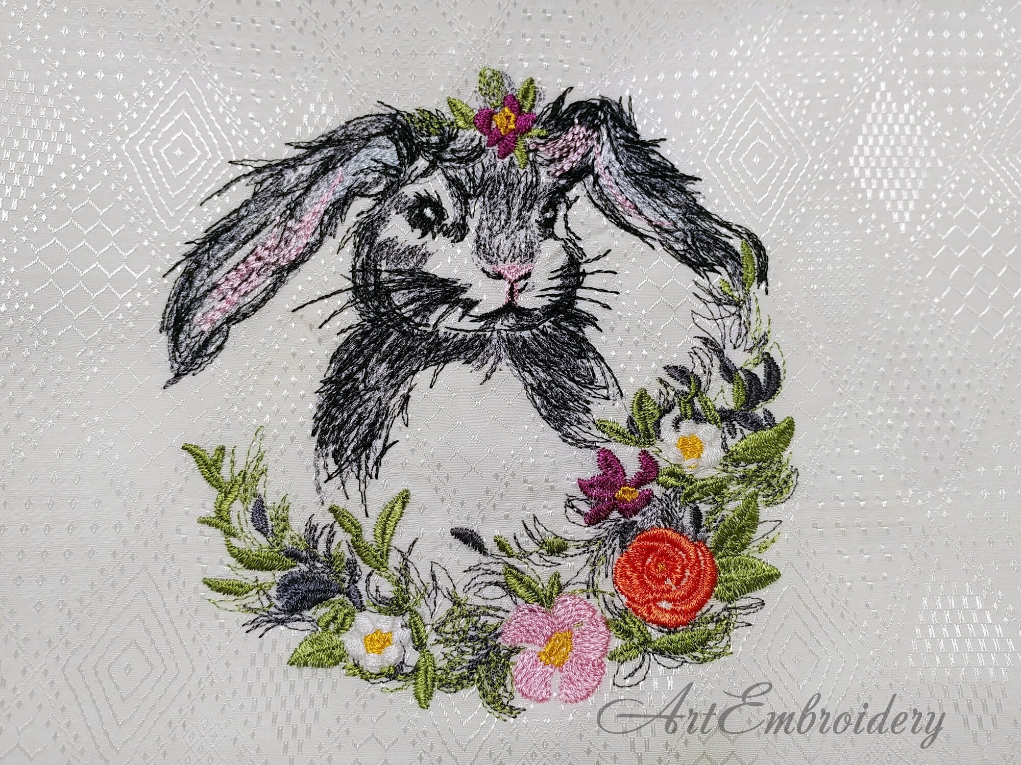 Floral Bunny Machine Embroidery Design 4 Sizes - Etsy