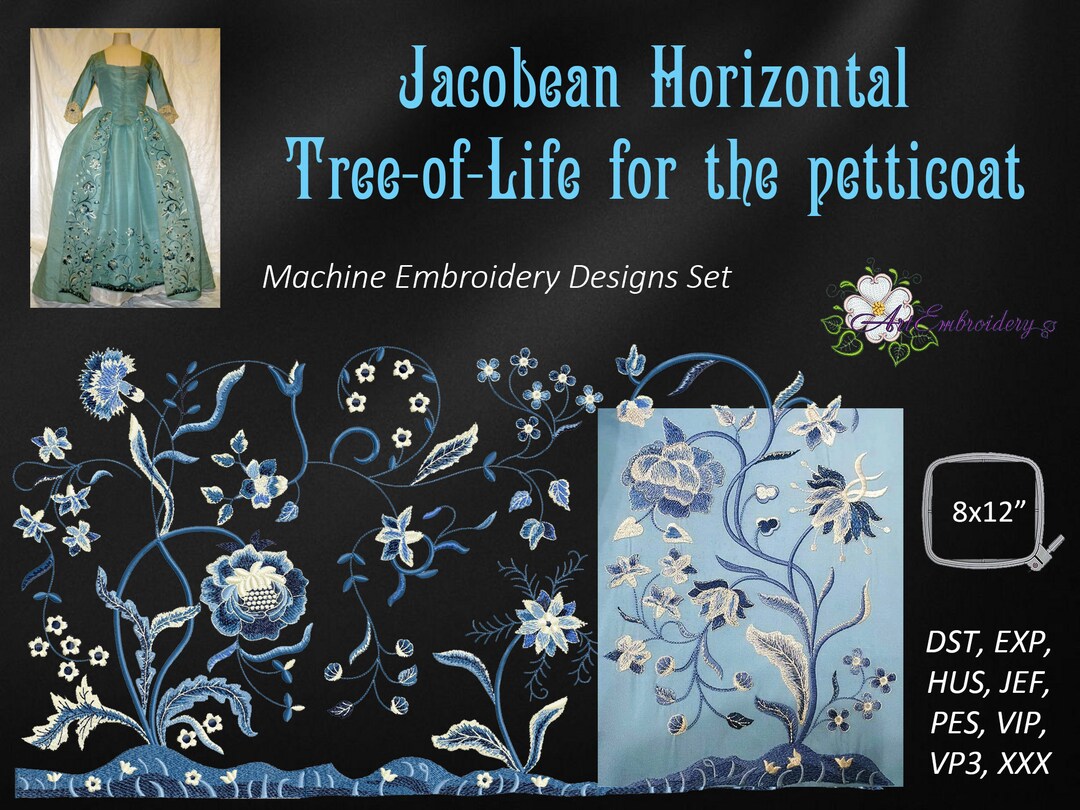 Jacobean Flowers Horizontal Tree-of-life Panel for the Petticoat ...