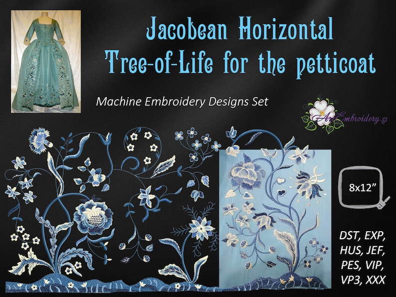 Jacobean Flowers Horizontal Tree-of-life Panel for the Petticoat ...