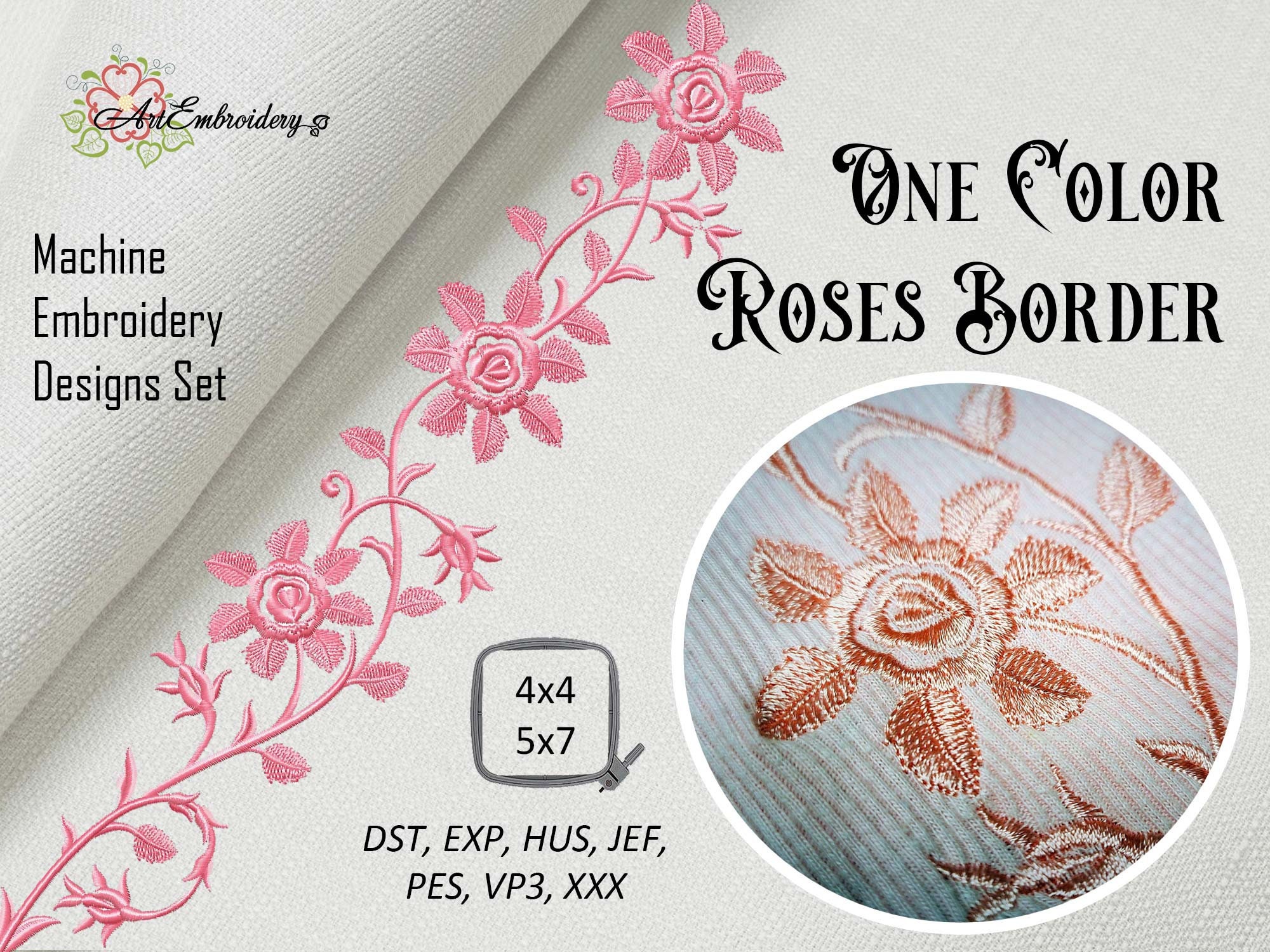 One Color Roses Border Machine Embroidery Designs Set for - Etsy