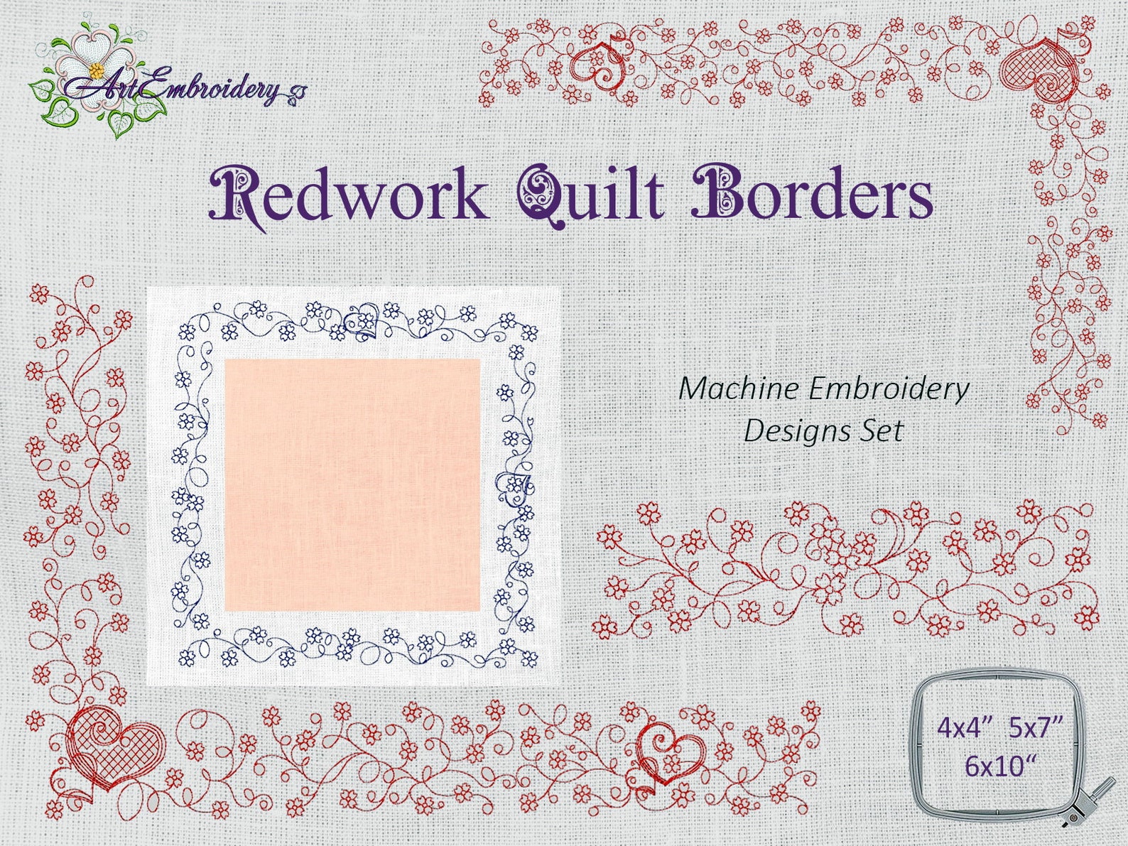 Redwork Quilt Borders - Machine Embroidery Designs Set - Etsy