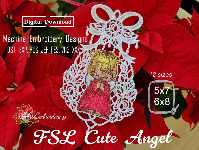 FSL Cute Angel - Machine Embroidery Design ITH Lace Ornament, 2 Sizes ...