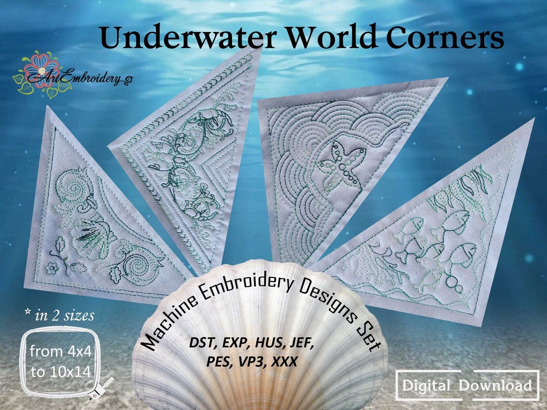 Underwater World Embroidery Designs: Ocean Creature Corners (digital ...