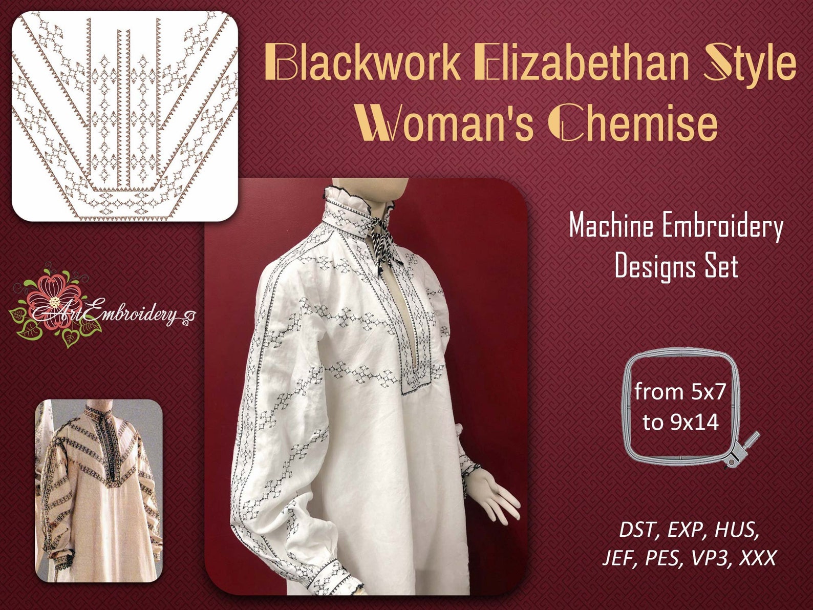 Blackwork for Elizabethan Style 16th Century Woman's Chemise - Machine ...