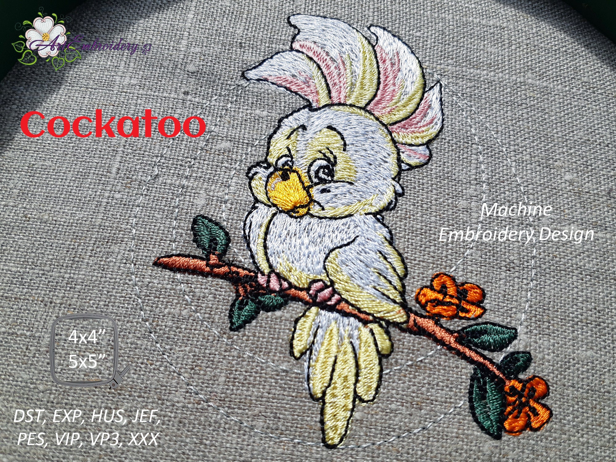 Cockatoo Machine Old Toy Bird Embroidery Design in two sizes | Etsy