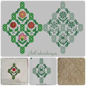 Diamonds Flowers blackwork and Colored Machine Embroidery Designs Set ...