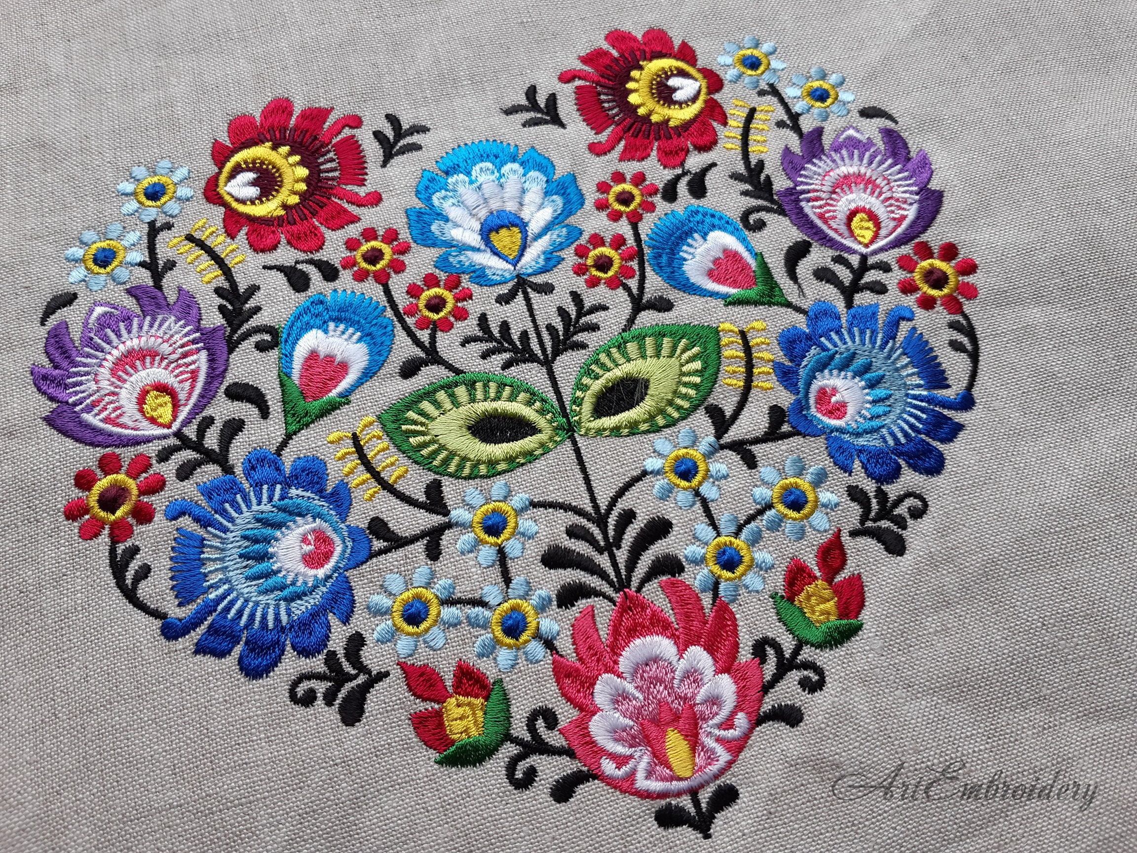 Polish Ethnic Flowers Heart Machine Embroidery Ethnic Design | Etsy