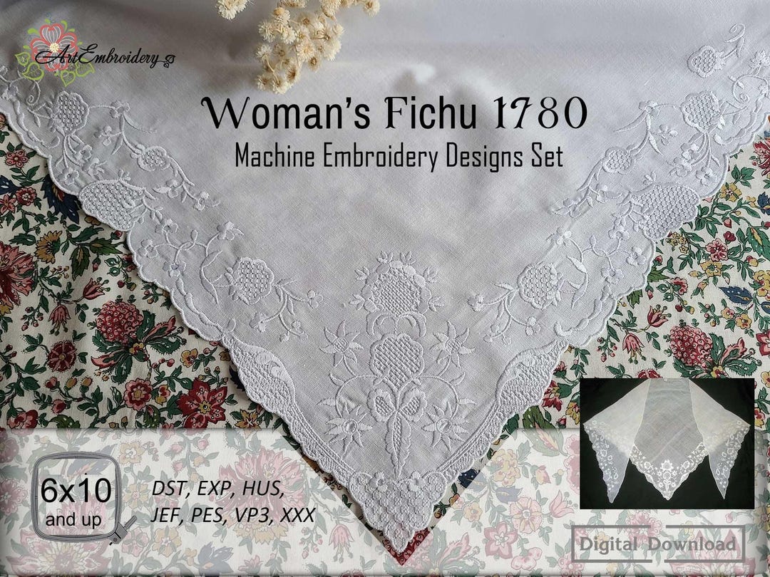 Whitework Fichu Machine Embroidery Design: Historical Scarf (6x10 and ...