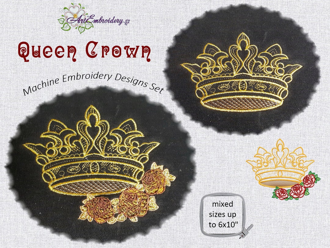 Queen Crown Machine Embroidery Designs Set of Two Designs With Roses ...