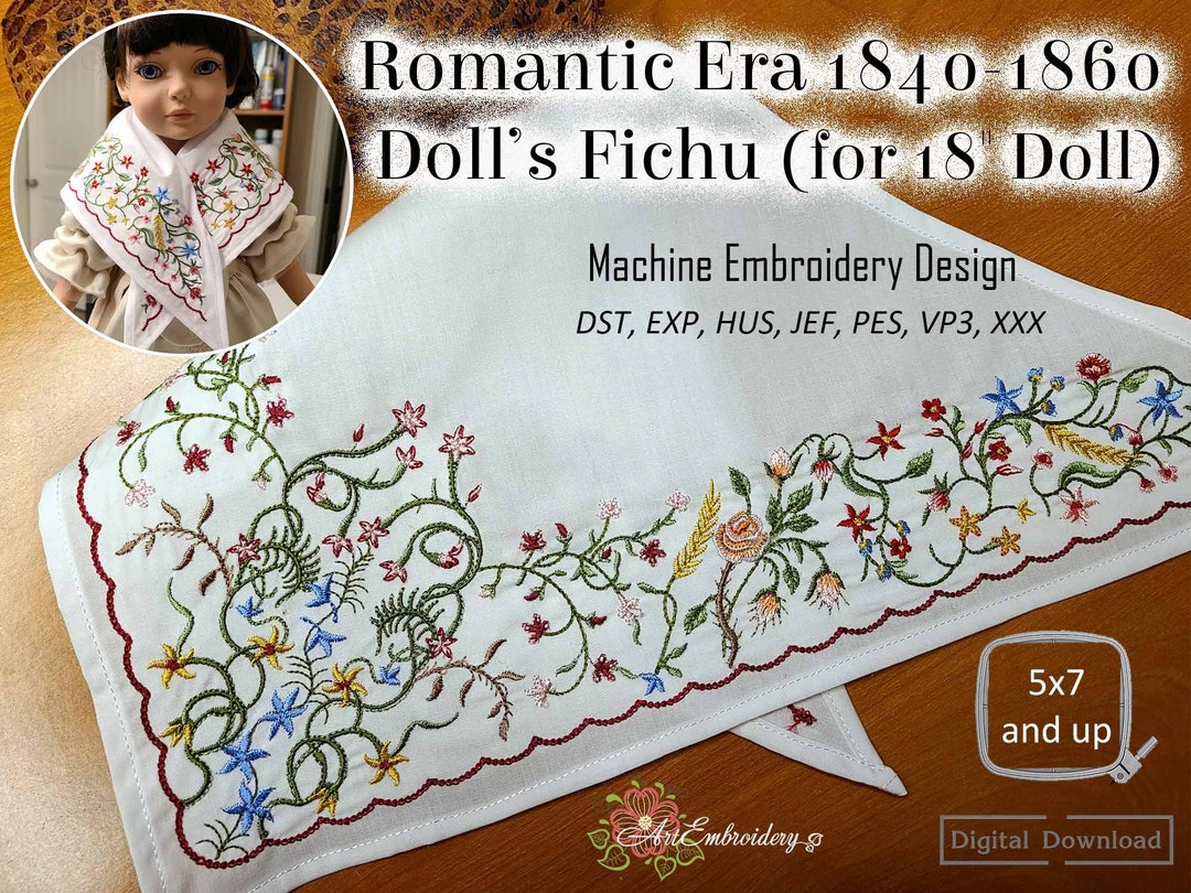 Doll Fichu: 1840-1860 Romantic Era Embroidery Design (5x7"+ Hoop) - Etsy