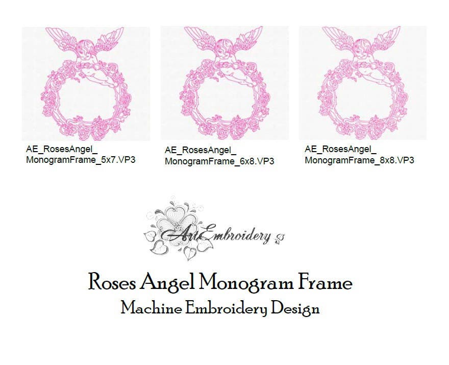Roses Angel Monogram Frame Machine Embroidery Design in | Etsy