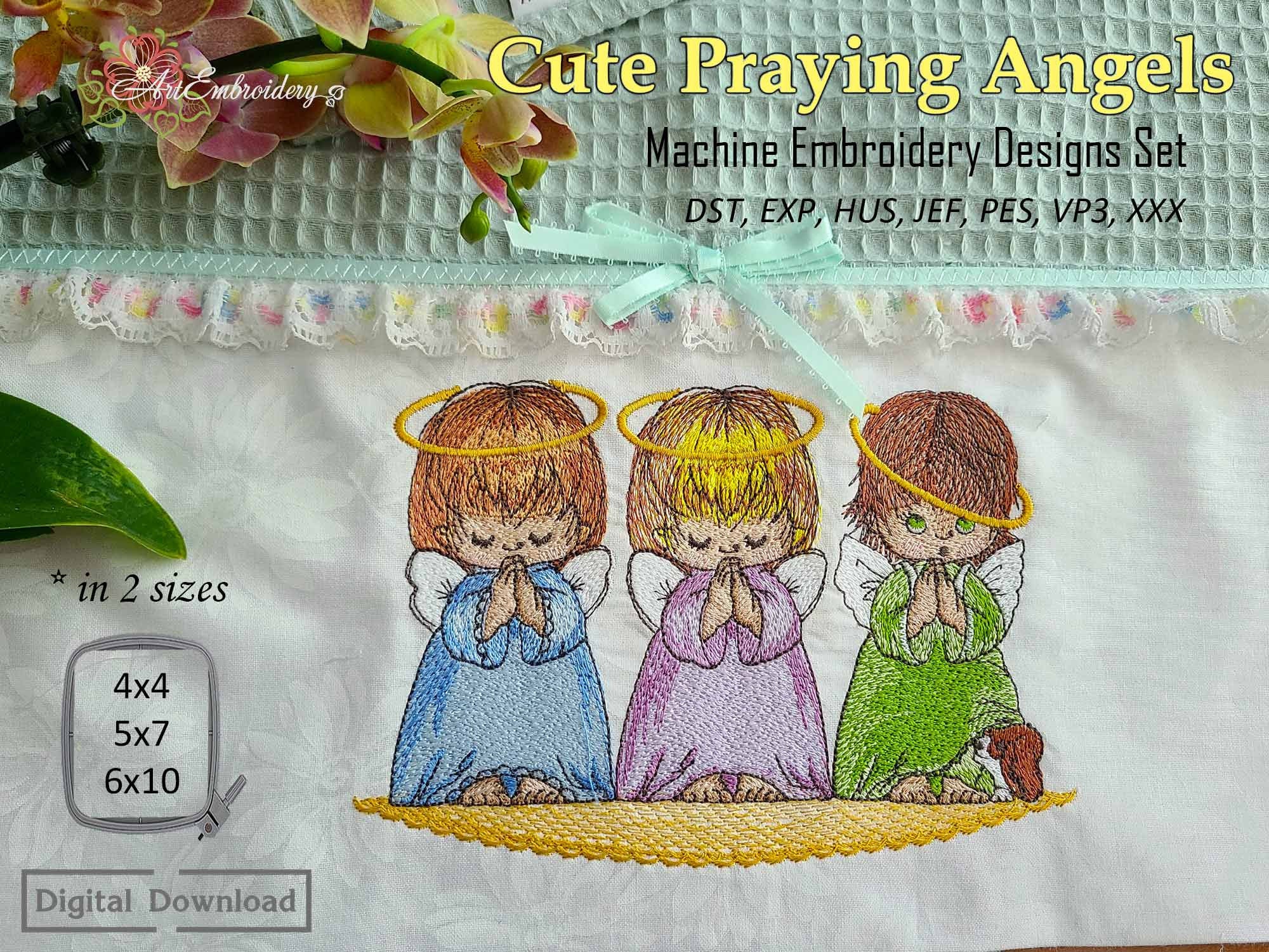 Cute Praying Angels – Machine Embroidery Christian Design for Christmas ...
