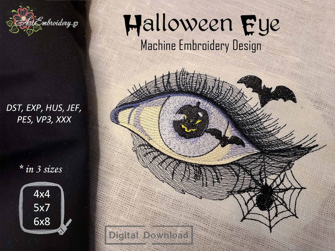 Halloween Eye Machine Embroidery Design: Bats & Spider (digital ...