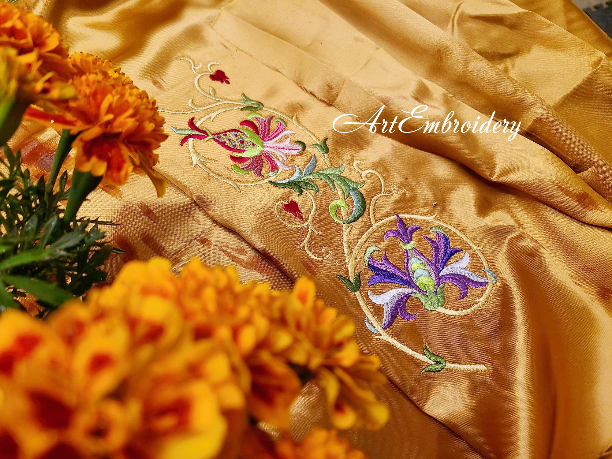 Floral Scroll Machine Embroidery Design: Endless Border (5x7 to 6x11 ...
