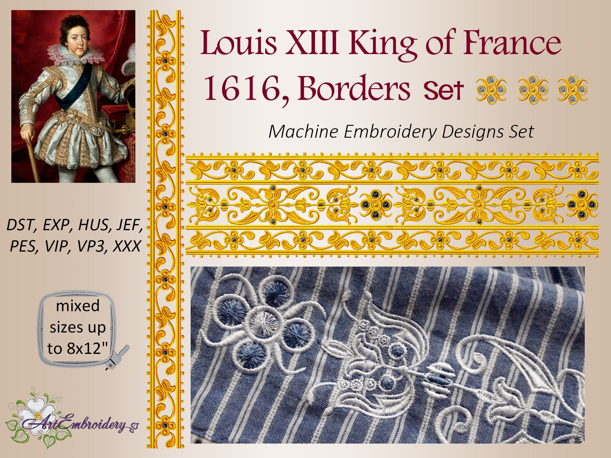 Louis XIII King of France 1616 Borders Machine Embroidery | Etsy