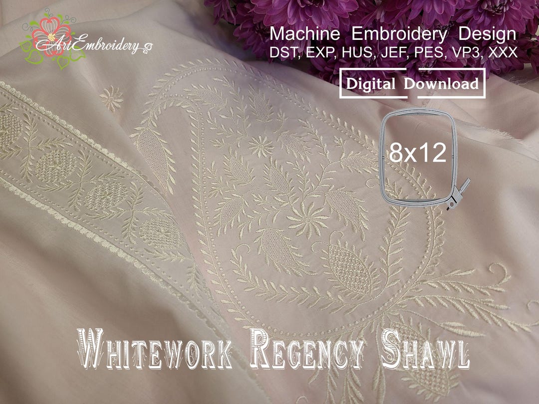 Whitework Regency Shawl: Paisley Embroidery Design (digital Download ...
