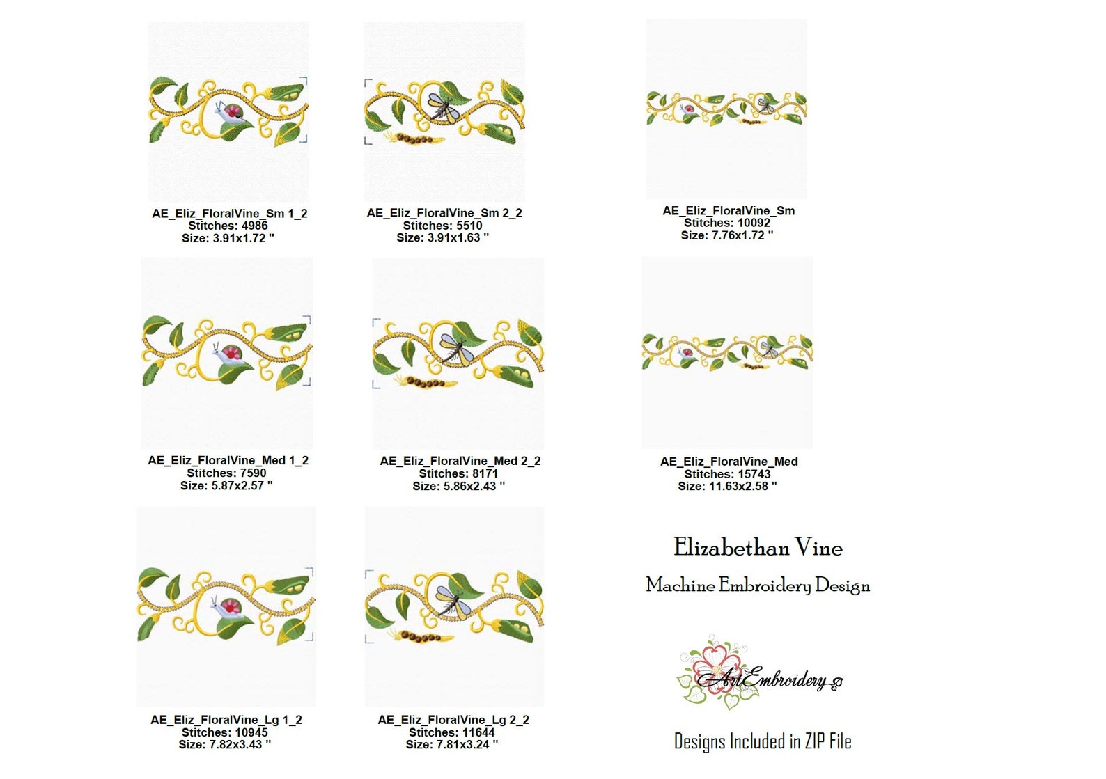 Elizabethan Vine Machine Embroidery Design: Flora Fauna Border (digital ...