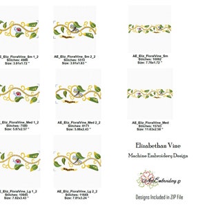 Elizabethan Vine Machine Embroidery Design: Flora Fauna Border (digital ...