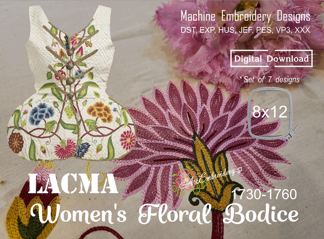 Floral Bodice Machine Embroidery Designs: 18th Century Costume (8x12 ...