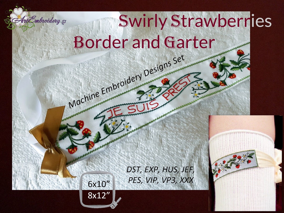 Outlander Swirly Strawberries Border and Garter - Machine Embroidery ...